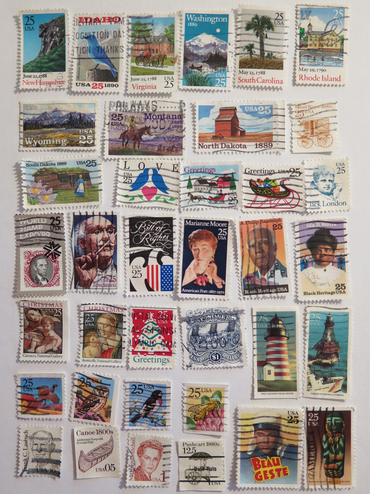 US used postage stamps, mostly 1970’s, lot, 148 stamps, 1 cent to 1 ...