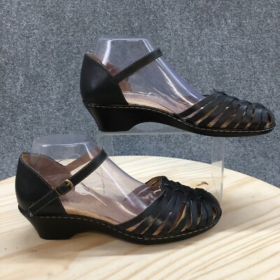Softspots Sandals Womens 9.5M Tatianna D'Orsay Black Leather Wedge Heel ...