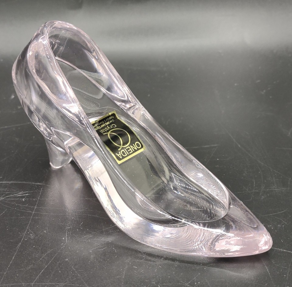 Oneida Crystal Art Glass Pink High Heel Shoe Figurine Trinket Dish 5.25 ...