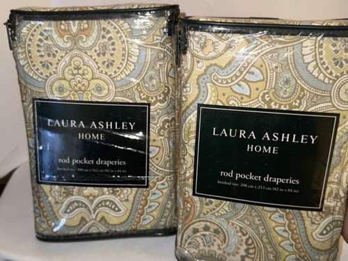 Laura Ashley Curtain Panels sage green and cream design 82 x84 | eBay