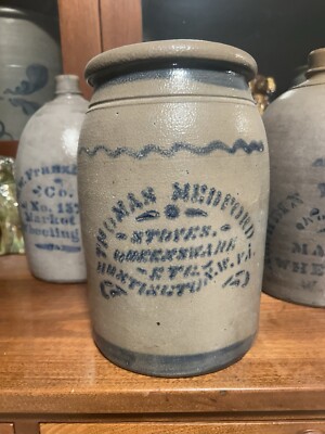1800s Antique Huntington W.VA Stoneware Merchant jar Crock Primitive ...