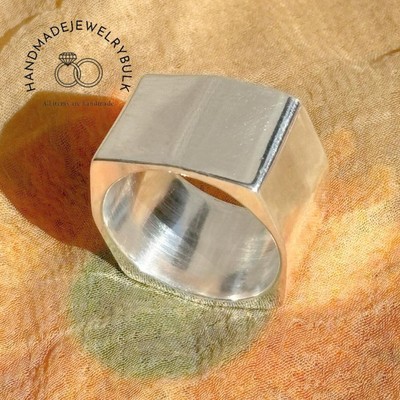 925 Silver Men’s heavy Band Ring Solid Plain Silver Square Ring Chunky ...