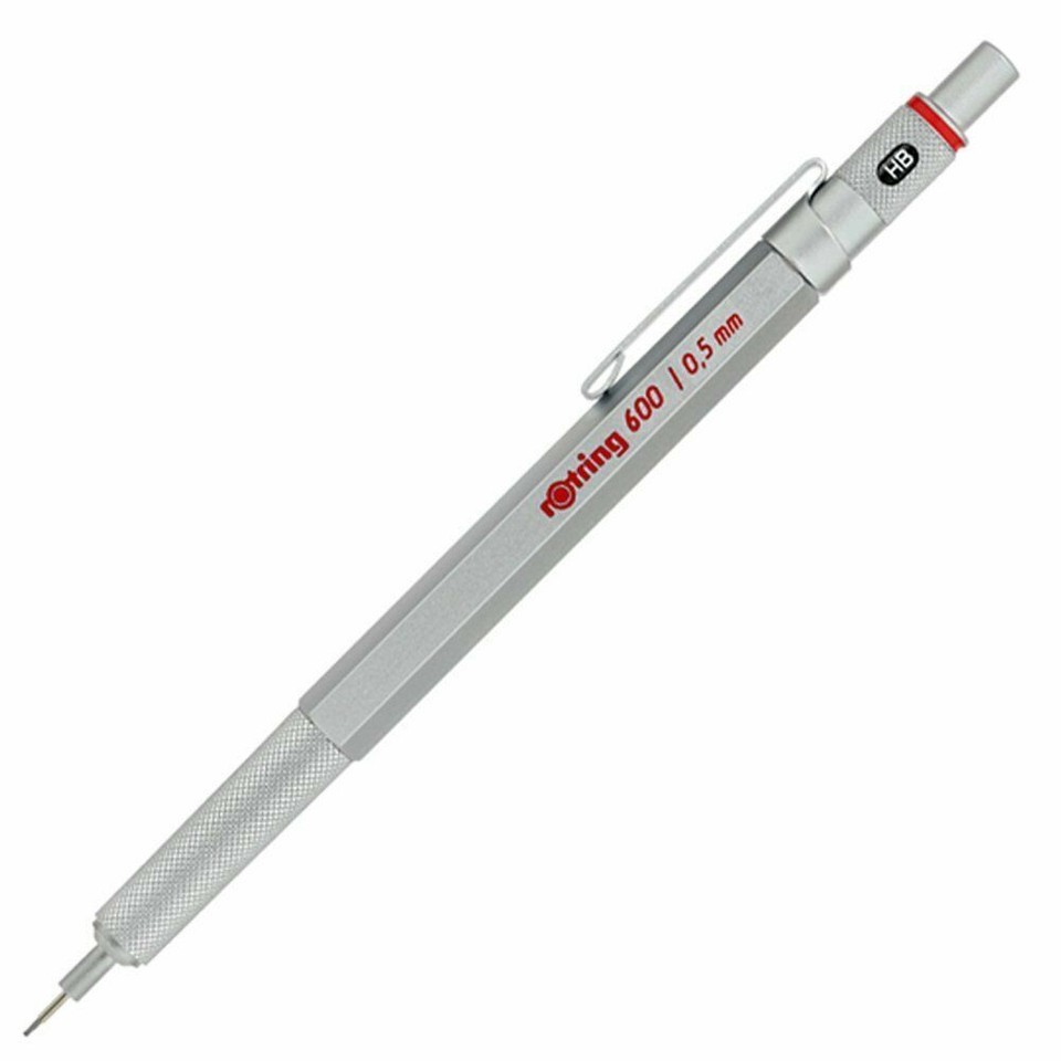 Rotring 600 Silver Hexagonal Knurled Ballpoint Pen & 0.5 Pencil Set New ...