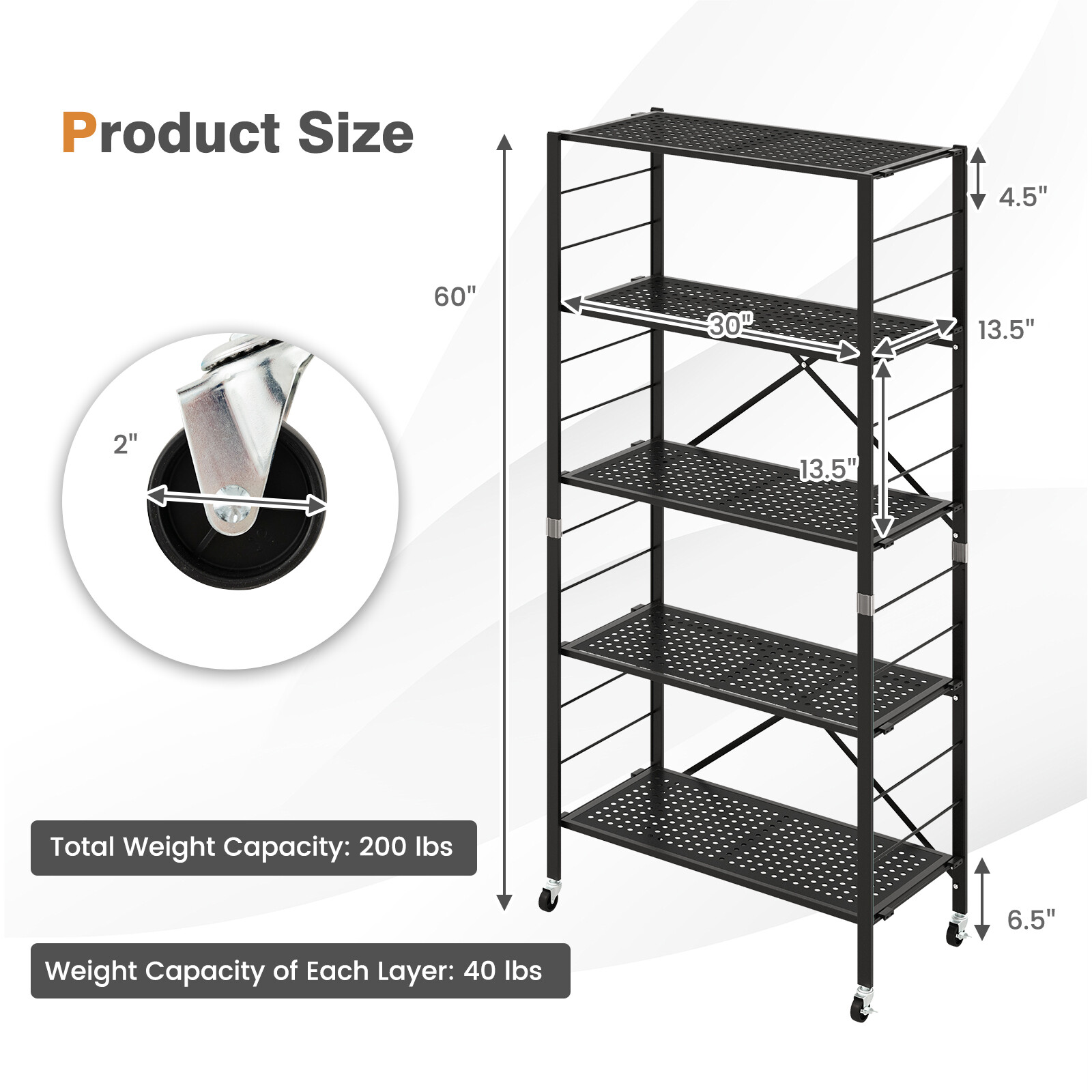 Foldable 5-Tier Storage Shelves Adjustable Collapsible Organizer Rack w ...