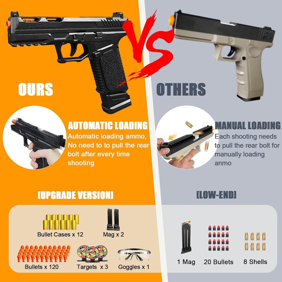 Automatic Shell Ejecting Toy Gun Pistol, Soft Bullet Toy Gun for Boys ...