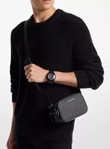 Michael Kors Cooper Signature Logo Camera Bag Black NWT | eBay