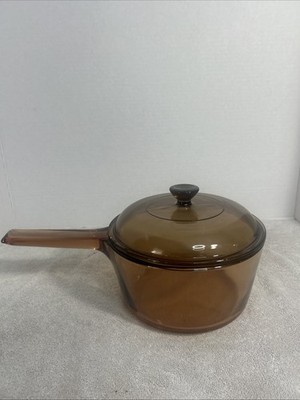 Visions Ware Corning Glass Sauce Pan Pot 1.5 L Amber Cookware USA Pyrex ...