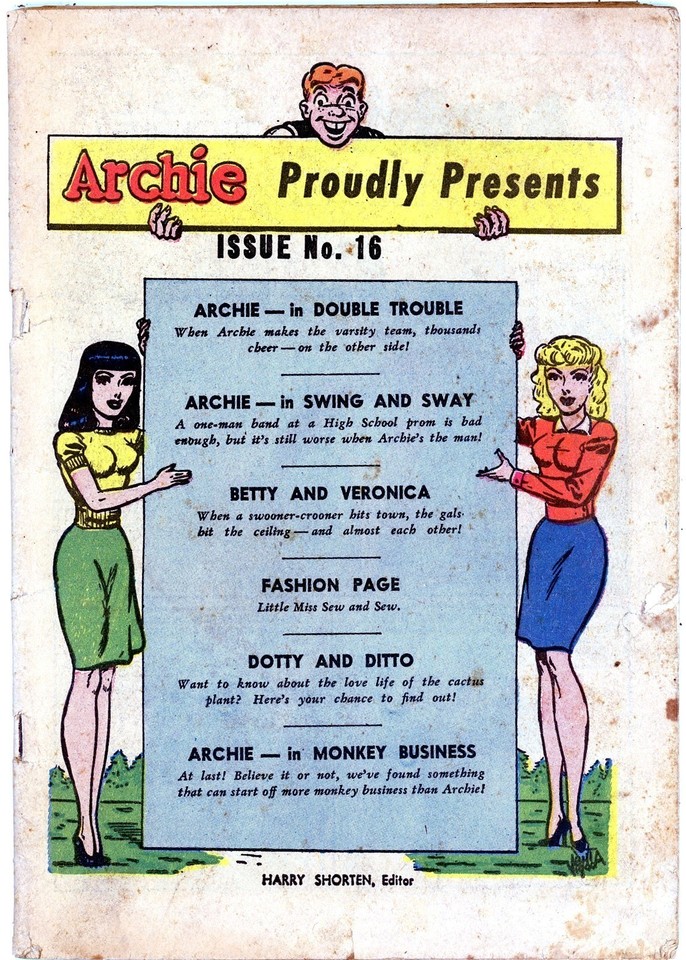 ARCHIE COMICS #16 -coverless-GOLDEN AGE! EARLY ARCHIE 1945 MLJ Comics ...