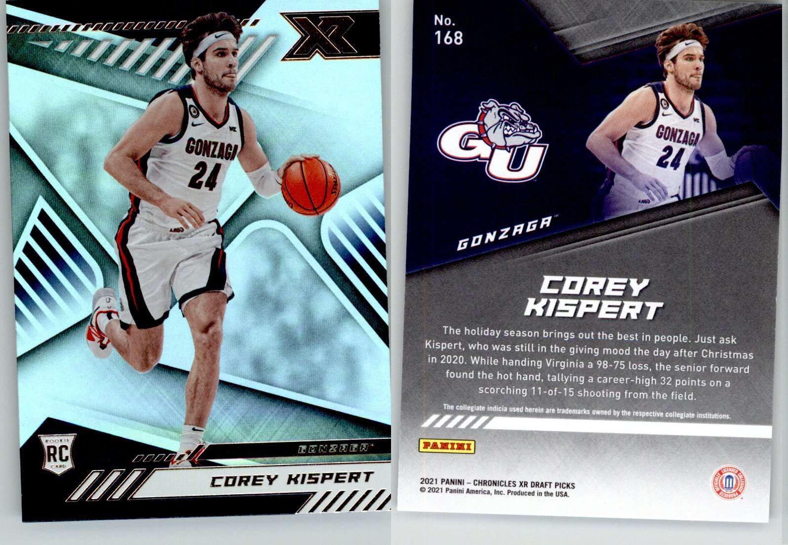 Corey Kispert 2021 Chronicles Draft XR #168 Gonzaga Wizards RC Rookie ...