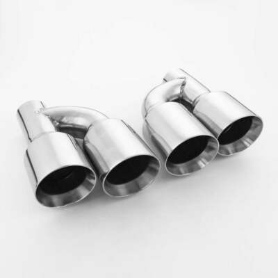 Pair Offset 2.5" In Quad Staggered 4" Angle Cut Exhaust Tips Stainless ...
