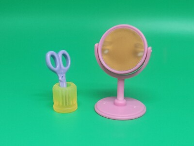 Vintage Barbie Doll Toy Mini Hair Salon Barber Vanity Mirror & Scissors ...