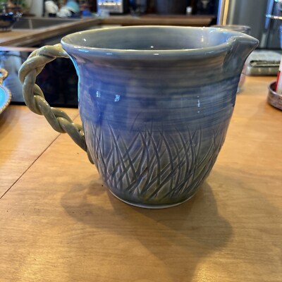 KYLE SMITH Istudio pottery braid twist handle blue pouring pitcher ...