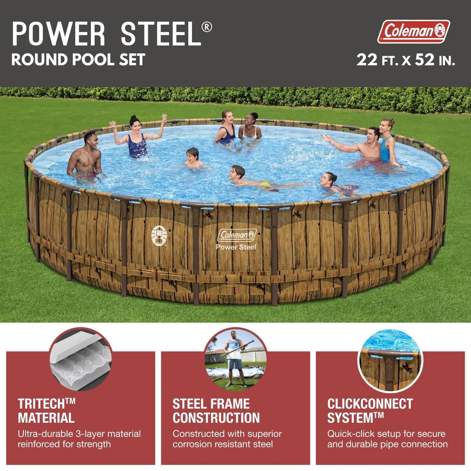 Coleman 22-Ft Power Steel Above Ground Round Metal Frame Pool Set | eBay