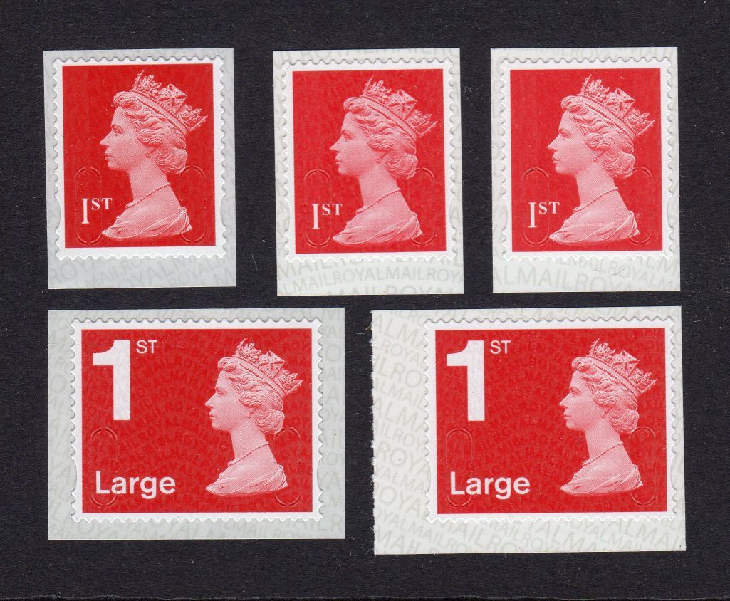 2016 M16L DARK RED Set of 5v Machin SINGLE STAMPS 1st and 1st Large ...
