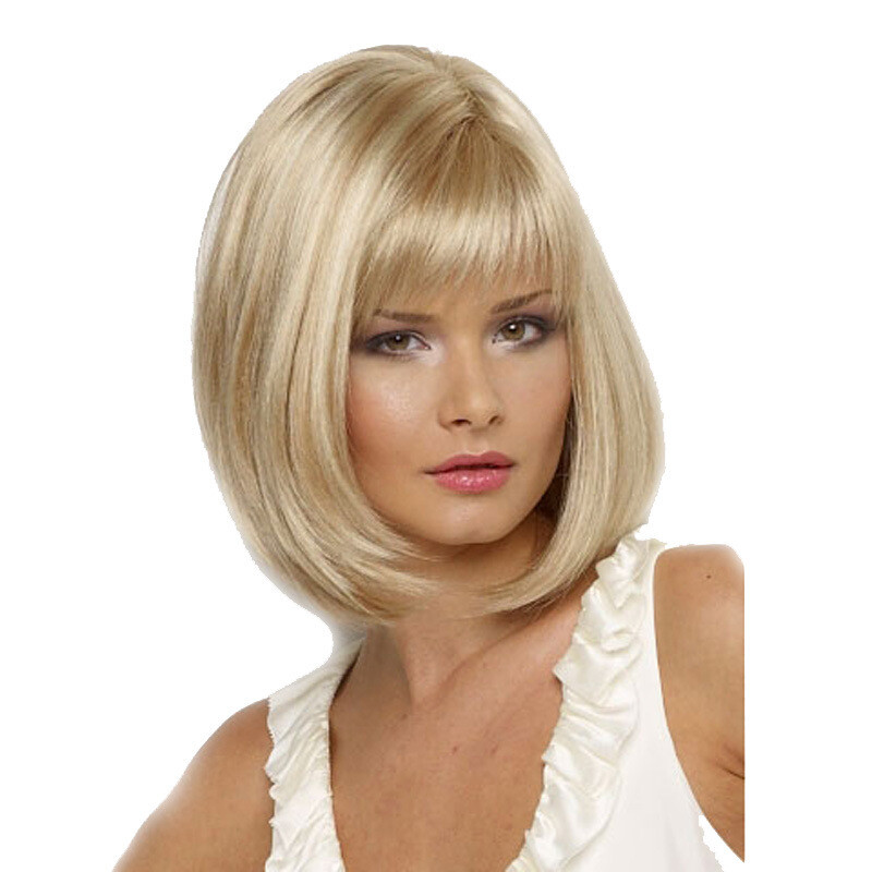 Women Girl Wigs Fashion Beige Short Straight Hair Synthetic Wig Natural ...