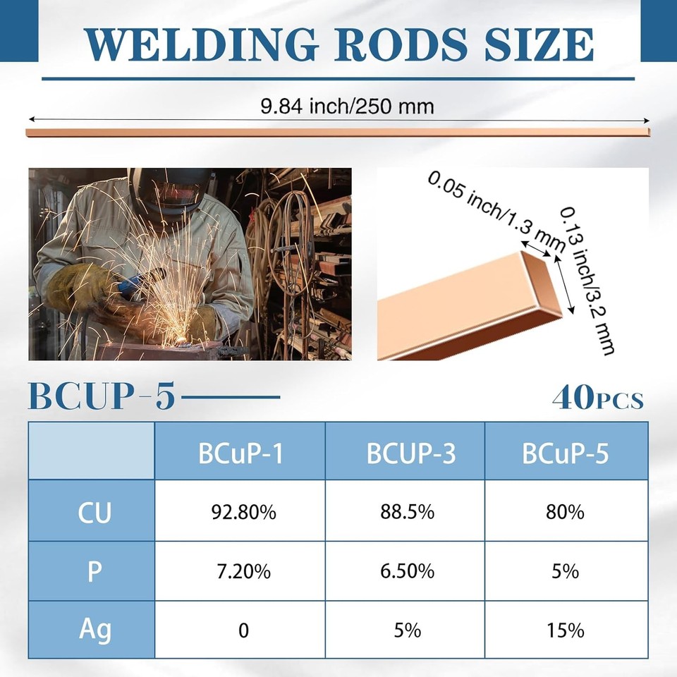 40 Sticks Brazing Rods AWS Bcup-5 15% Silver Solder Phos Copper Brazing ...