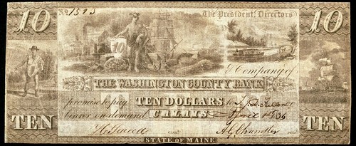 April 1, 1839 Calais Maine Washington County Bank $10 Dollar Obsolete ...