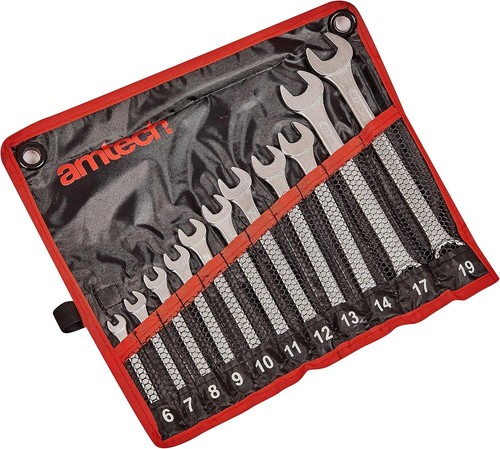 11 PIECE COMBINATION SPANNER SET AMTECH TOOLS STORAGE POUCH 6MM - 19MM ...