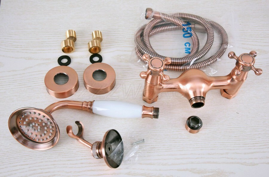 Red Copper Wall Mounted Bathroom Faucet Shower Mixer Tap Hand Shower ...