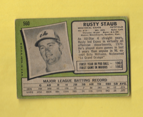 1971 Topps Rusty Staub #560 Montreal Expos G/VG FREE SHIPPING | eBay
