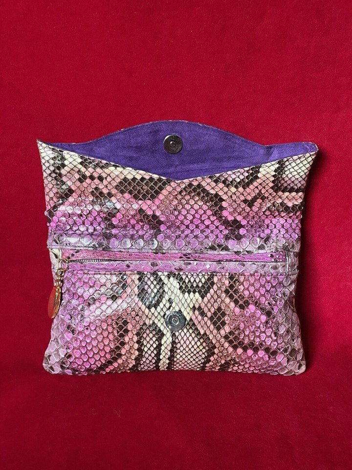 Rashedah Pink Purple Python Envelope Clutch Bag | eBay