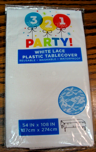 321 Party! White Lace Plastic Table Cover 54x108"Waterproof-Washable ...