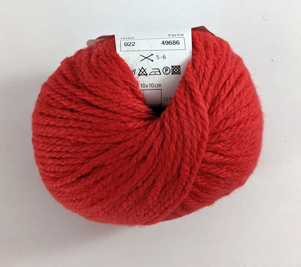 1 50g Skein GGH Tara Yarn Red Color 022 Cotton Nylon Blend Aran Plied ...
