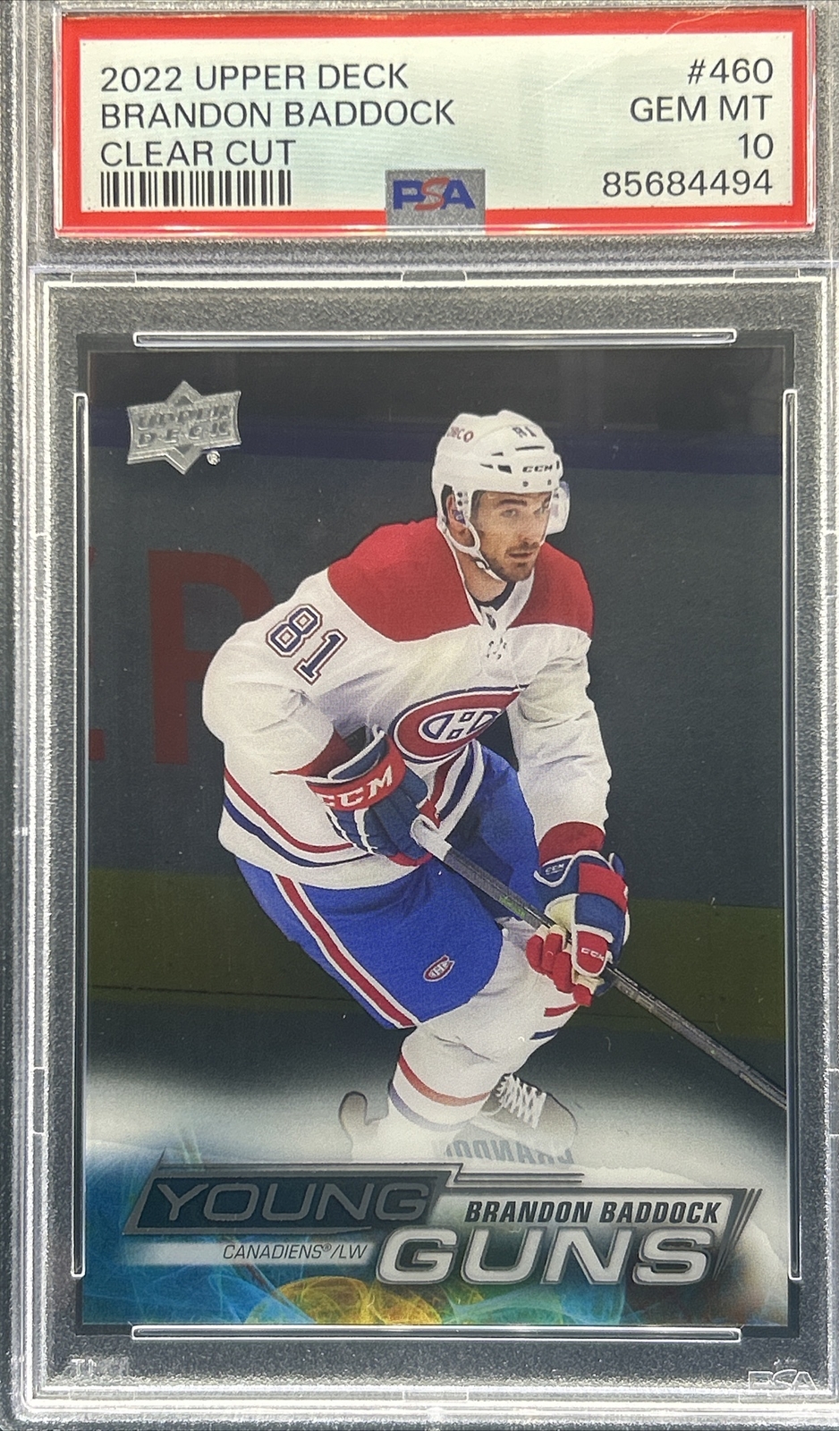 2022-23 Upper Deck ** BRANDON BADDOCK** Young Guns CLEAR-CUT #460 💎 PSA ...