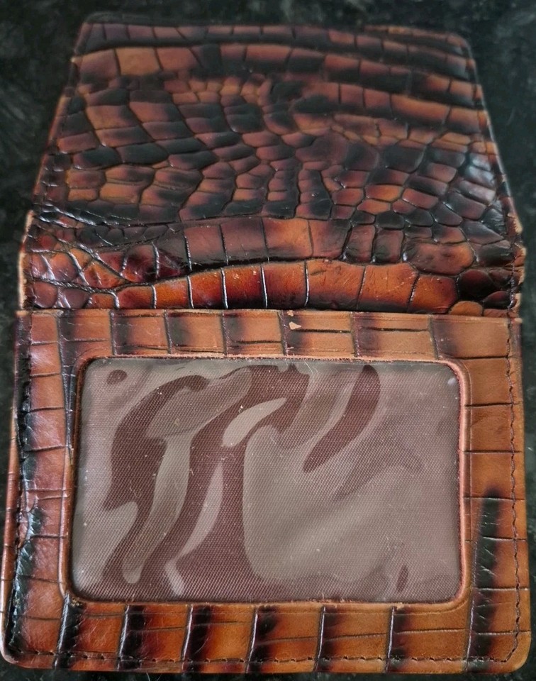 BRAHMIN Credit Card Wallet Pecan Melbourne Croc Embossed Leather 3" T X ...