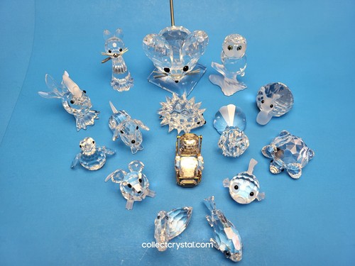 Swarovski Lot Of 15 Animal Figurines Owl snail cat mouse dog dove mouse ...