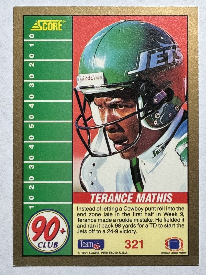 TERANCE MATHIS New York Jets, Falcons 1991 Score 90+ CLUB Football Card ...