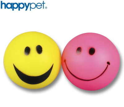 HAPPYPET SQUEAKY VINYL SMILEY FACE BALL DOG PUPPY PLAY TOY BALL 6 OR 12 ...