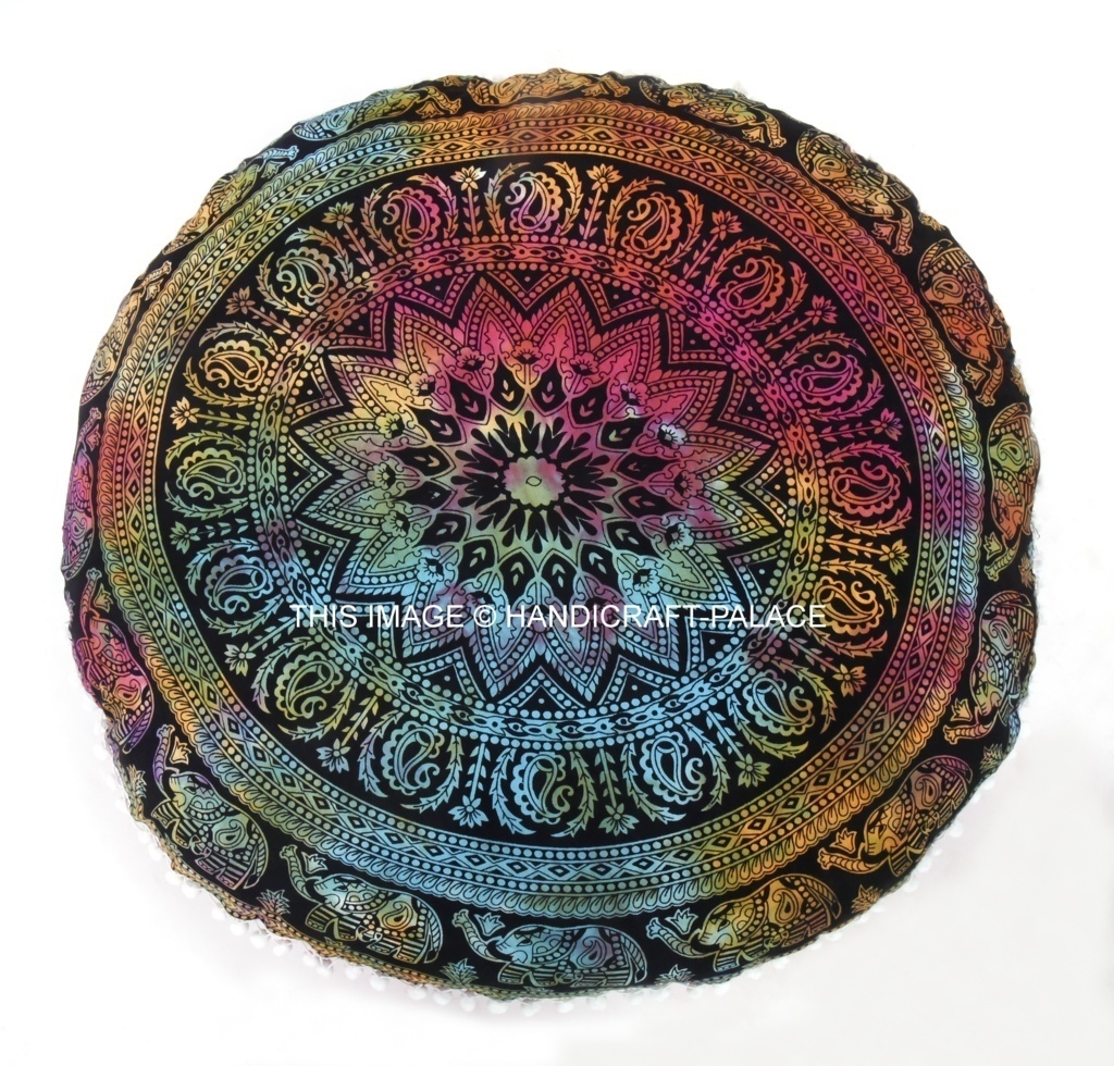Large Indian Mandala Floor Pillow Round Tapestry Cushion Cover 32 ...