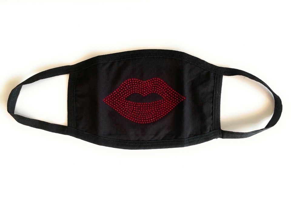 Rhinestone Face Mask Cover Red Lips Cotton Reusable, Washable & Filter ...