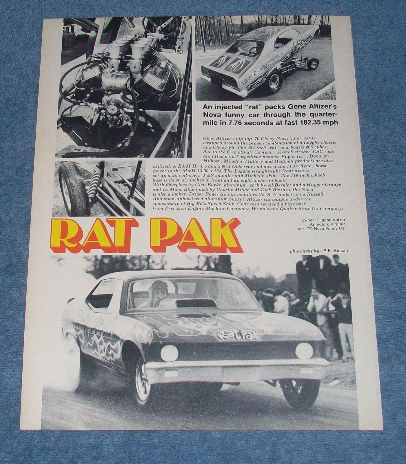 Gene Altizer 1970 Chevy Nova Funny Car Vintage Article "Rat Pak" | eBay