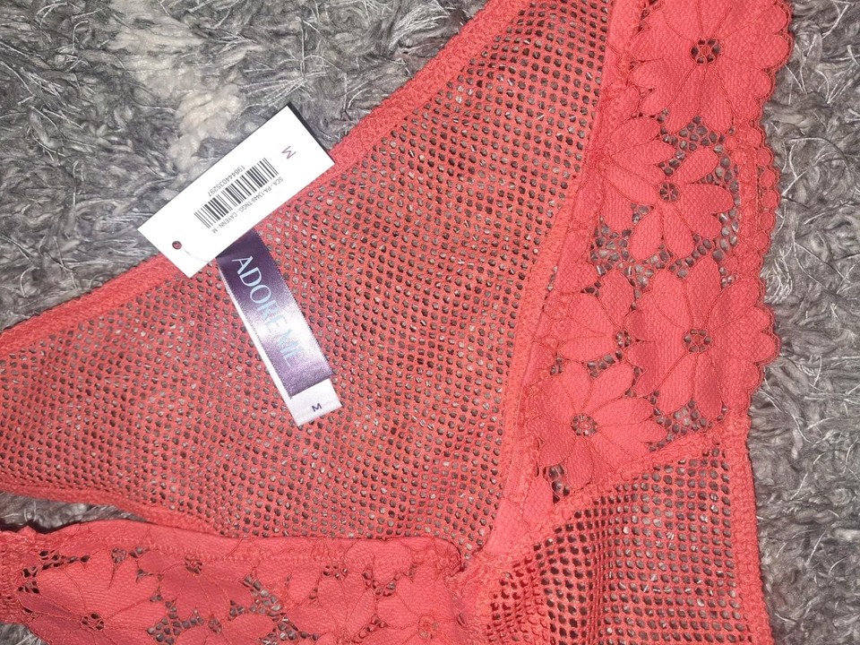 Adore Me/VS Fishnet Floral Lace Tanga Cheekini Panty NEW Medium Neon ...