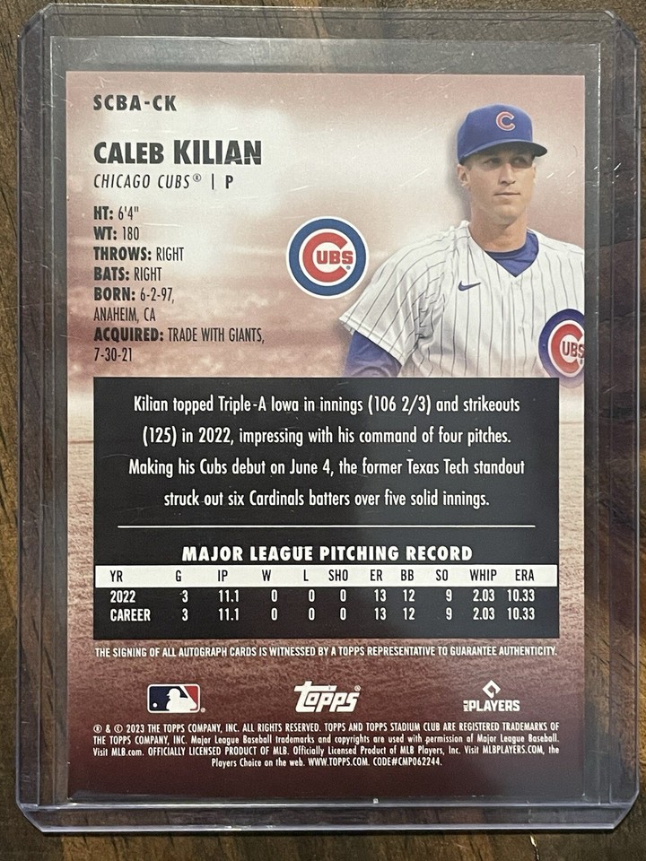 2023 Topps Stadium Club - Autographs #SCBA-CK Caleb Kilian (AU, RC) | eBay