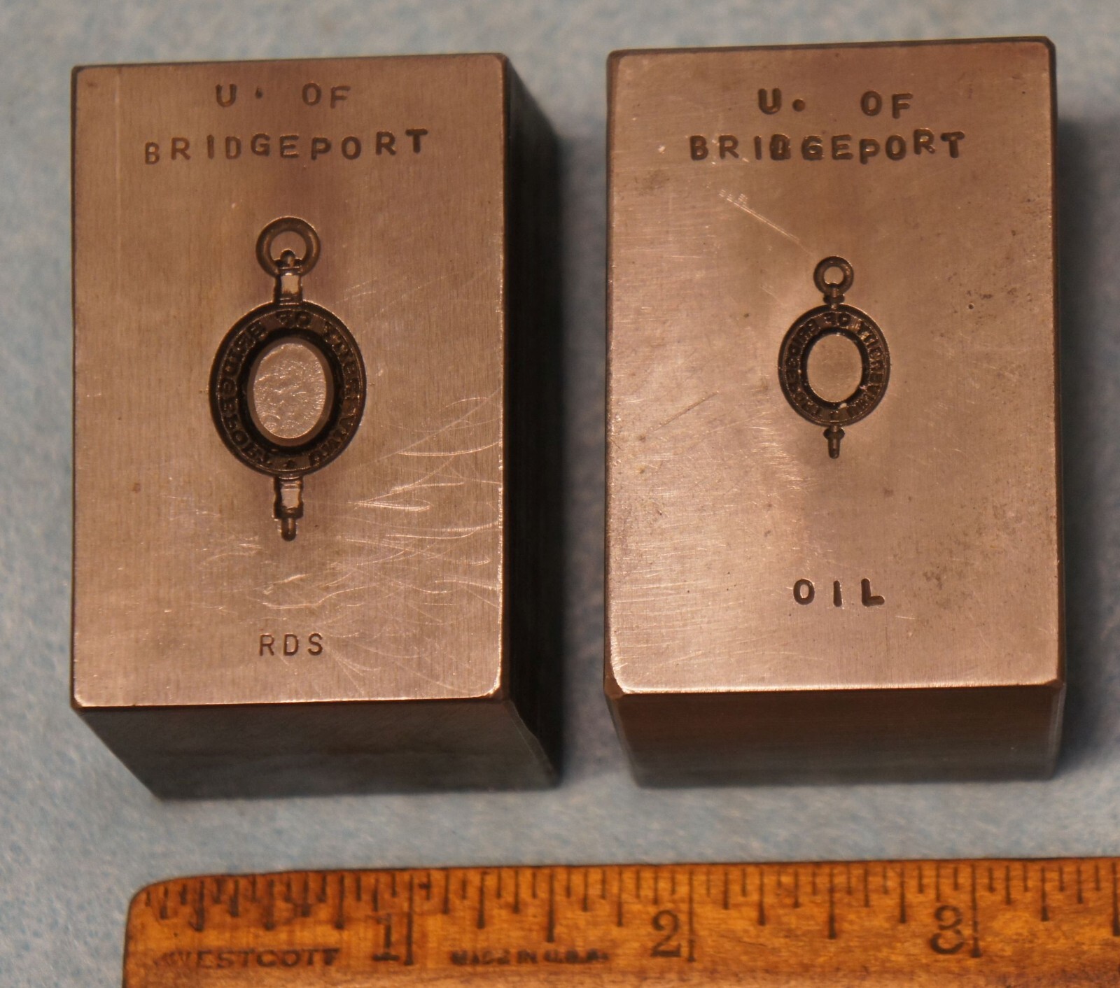 Vintage UNIVERSITY OF BRIDGEPORT Key Pendant & Charm 2 STEEL STAMPING ...