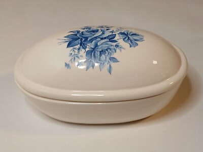 Vintage 1976 Duncan Enterprises Ceramic White with Blue Roses Lidded ...