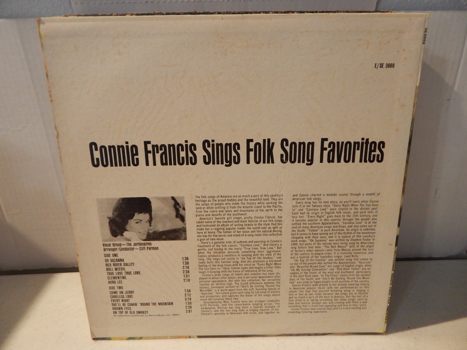 Connie Francis Sings Folk Song Favorites MGM Records SE3969 Stereo LP ...