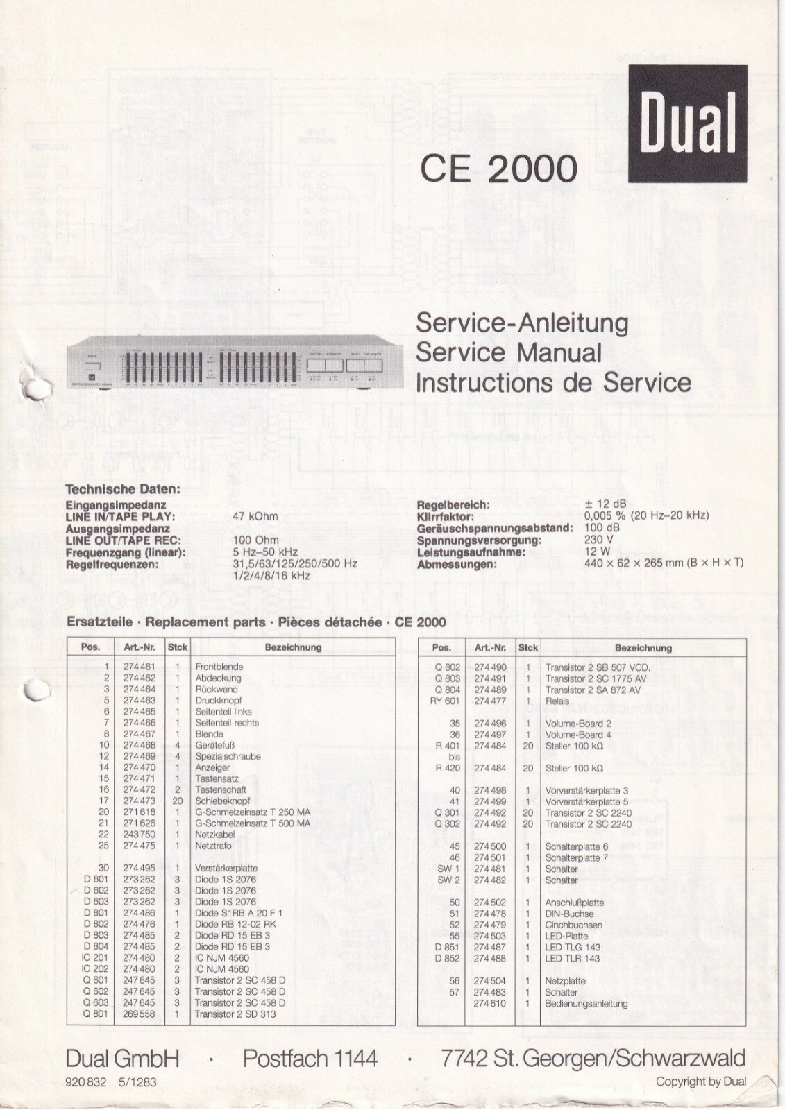 Service Manual-Anleitung für Dual CE 2000 | eBay.de