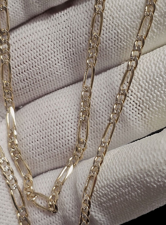 14k Two-Tone Gold Diamond Cut Figaro Link Chain Necklace - 20" 3mm 8 ...