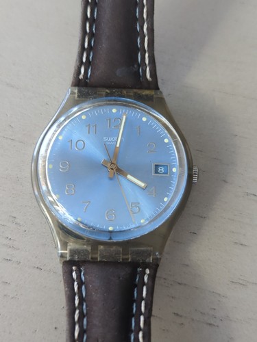 Swatch Watch ORIGINALS BLUE CHOCO GM415 Unisex 34mm 2008 Leather Strap ...