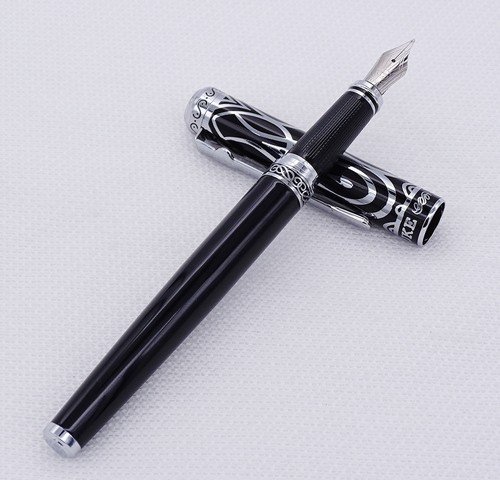 Duke Noble Ruby Metal Fountain Pen Iridium Medium Nib Black-Silver Cap ...