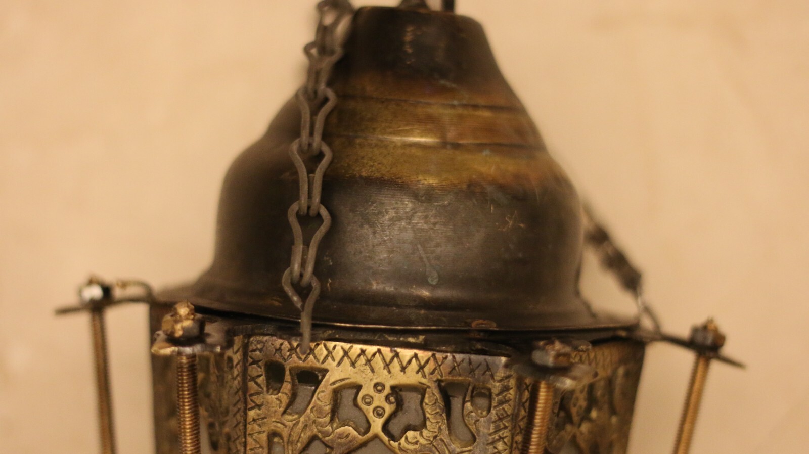 vintage Rare ottoman Brass and Glass Lantern Islamic Mosque Hanging ...