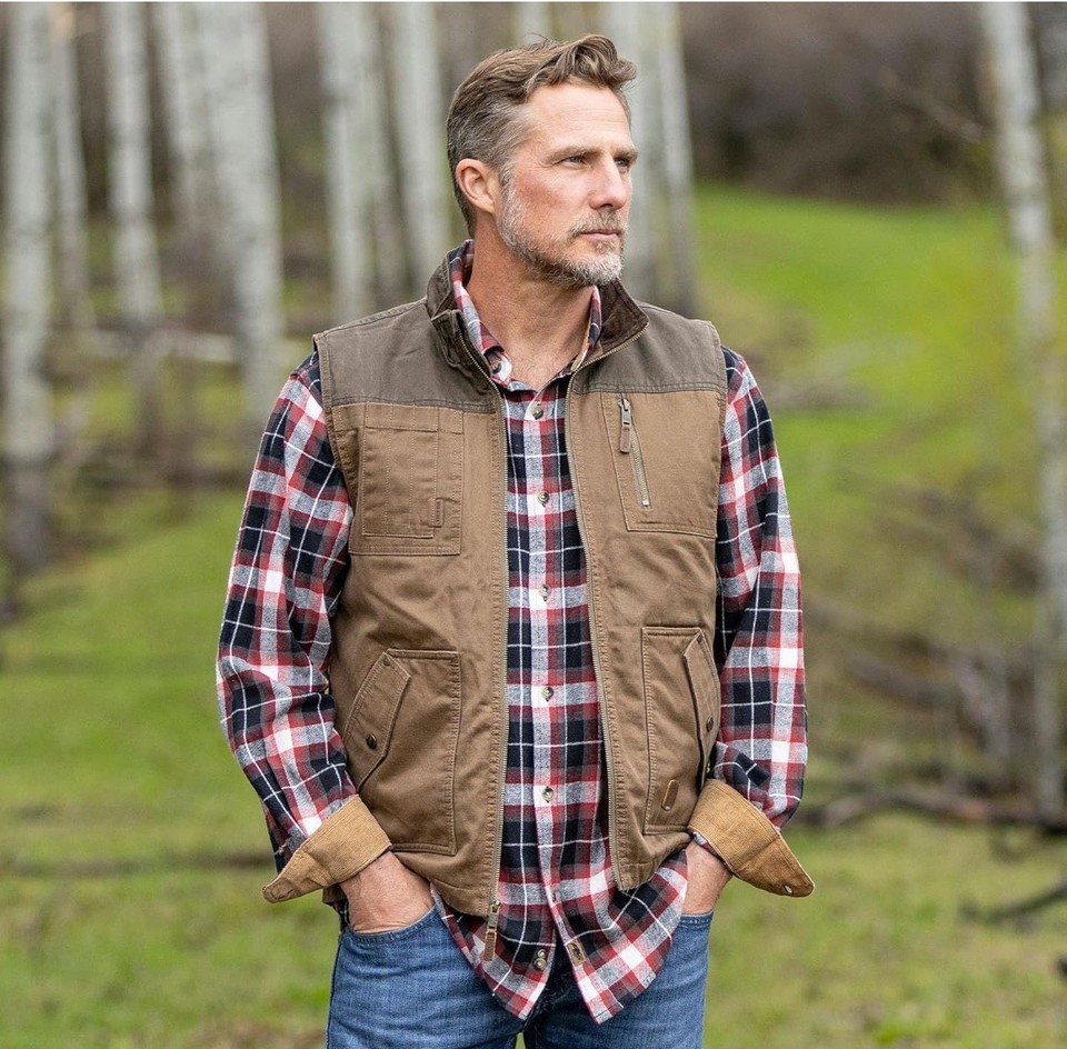 Legendary Whitetails Mens Tough As Buck Vest Rawhide & Red Plaid Size L ...