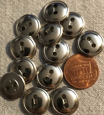12 Silver Tone Shiny Slightly Domed Metal Buttons Almost 5/8" 15MM 2843 ...