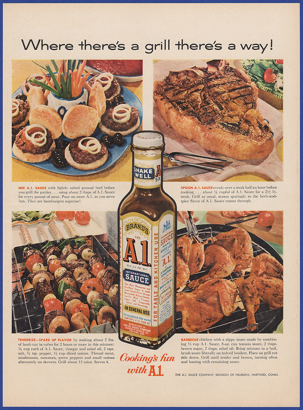 Vintage 1957 A.1. Sauce Steak Hamburgers Kabobs Kitchen Decor A1 50's ...