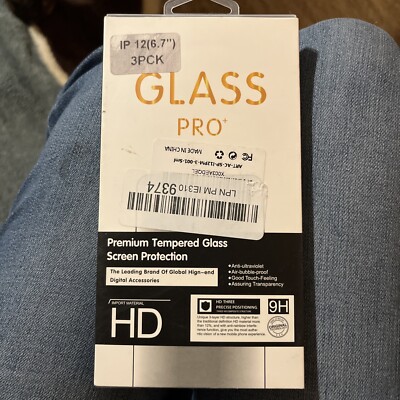 New 3 Pack IP 12 (6.7”) 9H Premium Tempered Glass Pro Screen Protector ...