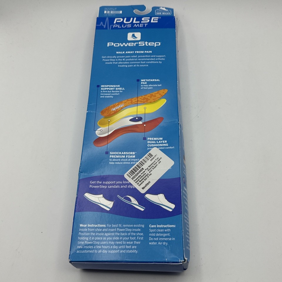 Powerstep Pulse Plus Met Ball of Foot Pain Insoles Orthotics - NIB ...